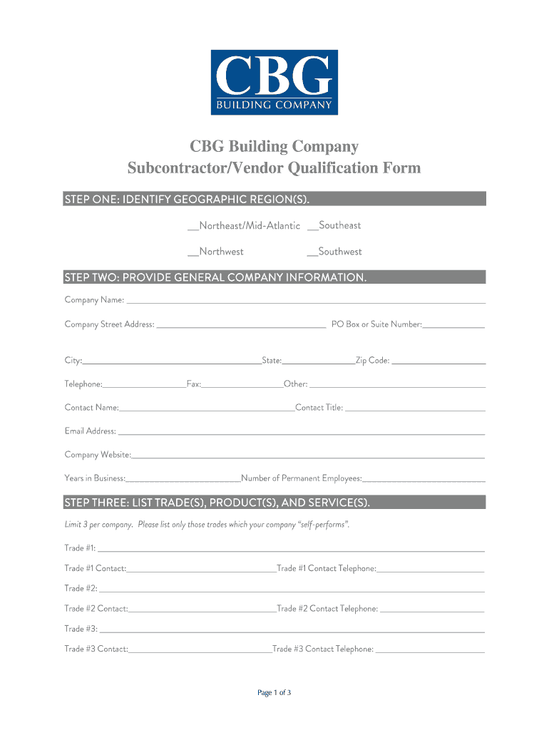 Fillable Online Vendor Qualification Form - Clark Builders Group Fax ...