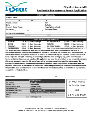 Fillable Online City of Le Sueur MN Residential Maintenance Permit ...