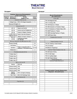 Fillable Online Theatre Major Checklist 07-08 a 083007 Fax Email Print ...