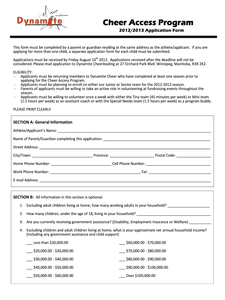 Fillable Online Cheer Access ProgramCheer Access ProgramCheer Access ...