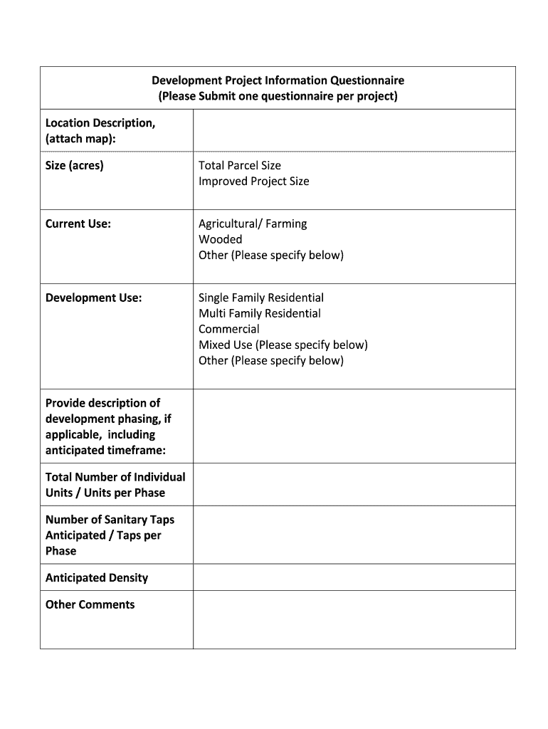 Fillable Online Development Project Information Questionnaire Please ...