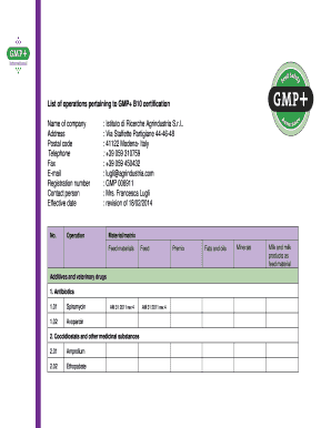 Fillable Online gmpportaal gmpplus List of operations pertaining to GMP ...