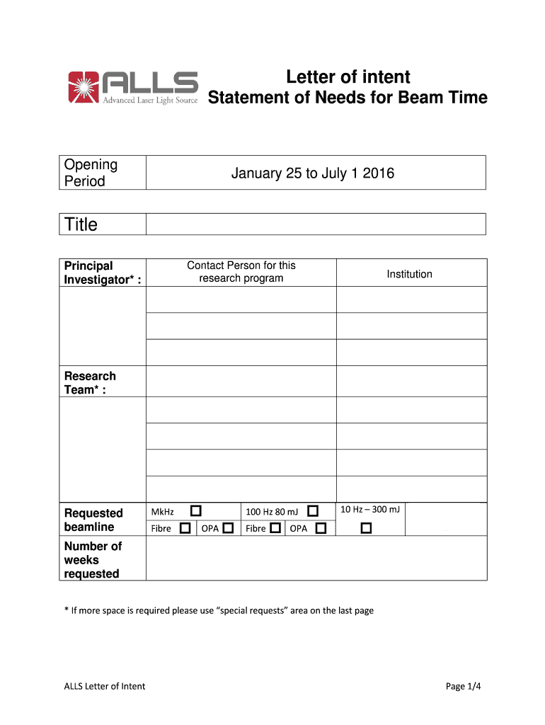 Fillable Online lmn emt inrs Statement of Needs for Beam Time Fax Email ...