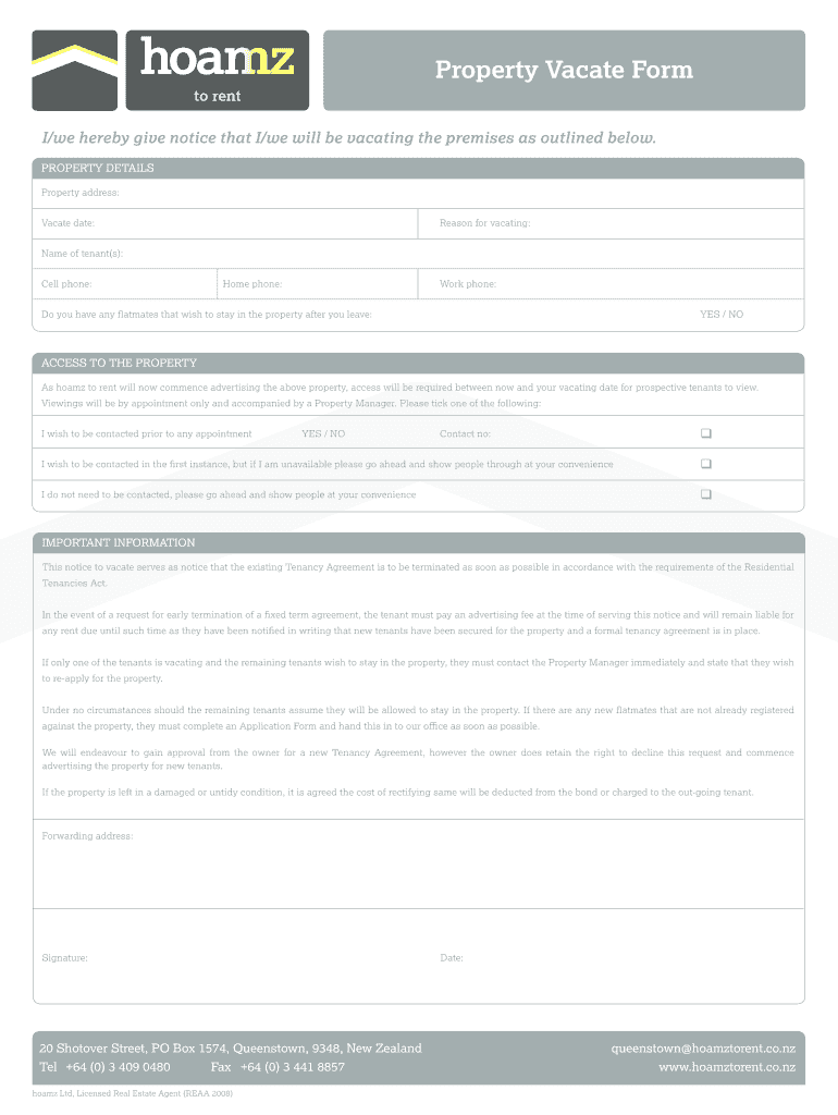 Fillable Online Property Vacate Form Fax Email Print - pdfFiller