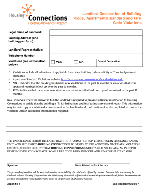 Fillable Online Landlord Declaration of Building Code Apartments ...