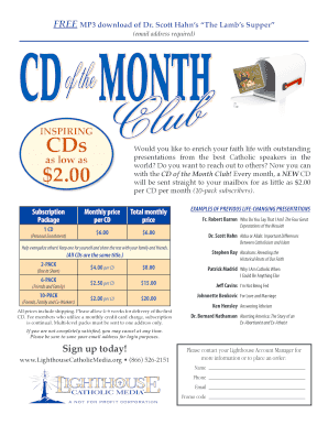 Fillable Online INSPIRING CDs - Lighthouse Catholic Media Fax Email ...