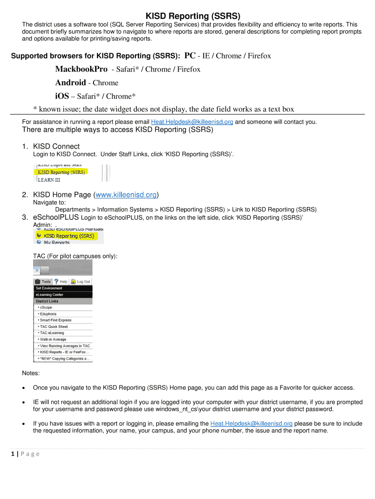 Fillable Online KISD Reporting (SSRS) Fax Email Print - pdfFiller
