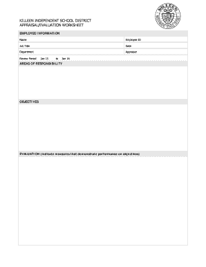 Fillable Online killeenisd killeen independent school district appraisalevaluation worksheet ...
