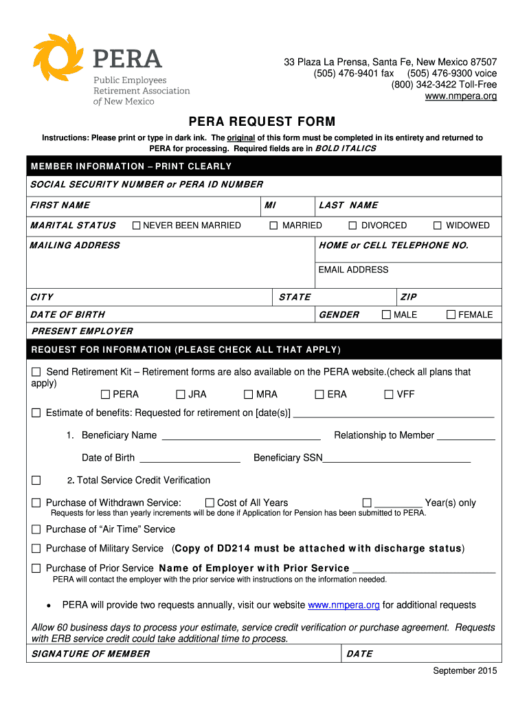 Fillable Online nmpera PERA REQUEST FORM - nmperaorg Fax Email Print ...