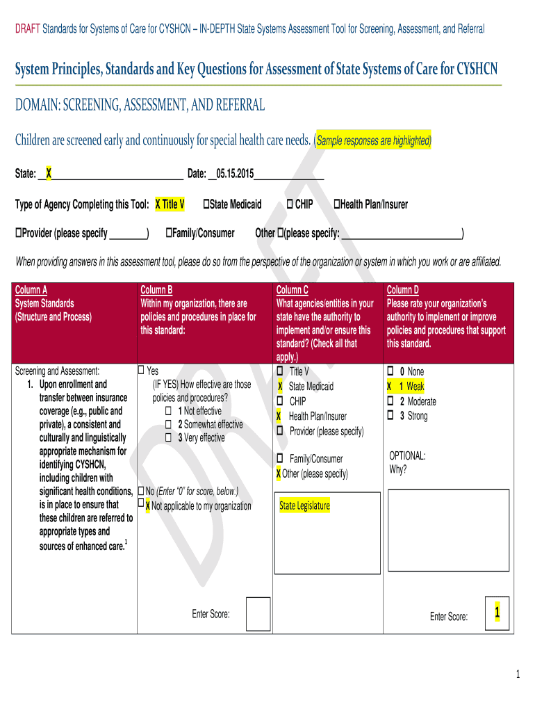 Fillable Online amchp DRAFT Standards for Systems of Care for CYSHCN ...