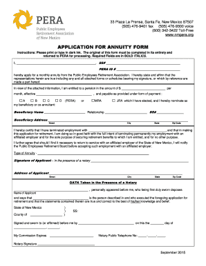 Fillable Online nmpera APPLICATION FOR ANNUITY FORM - nmperaorg Fax ...