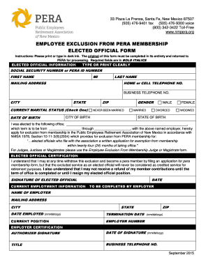 Fillable Online nmpera EMPLOYEE EXCLUSION FROM PERA MEMBERSHIP ELECTED ...