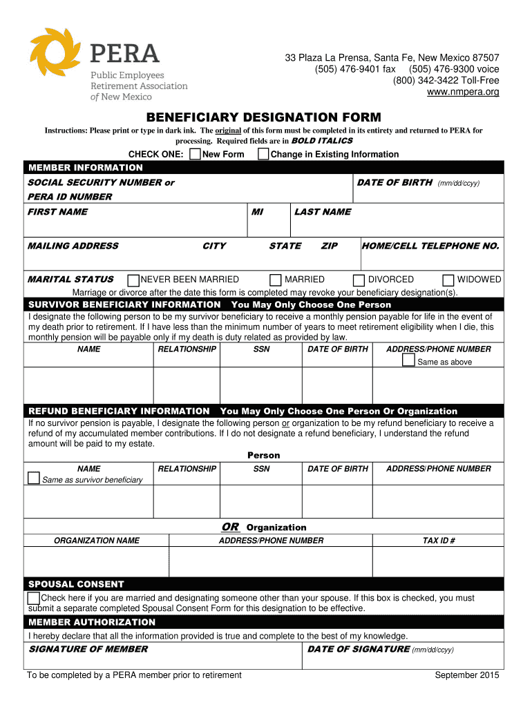Fillable Online nmpera The original of this form must be completed in ...