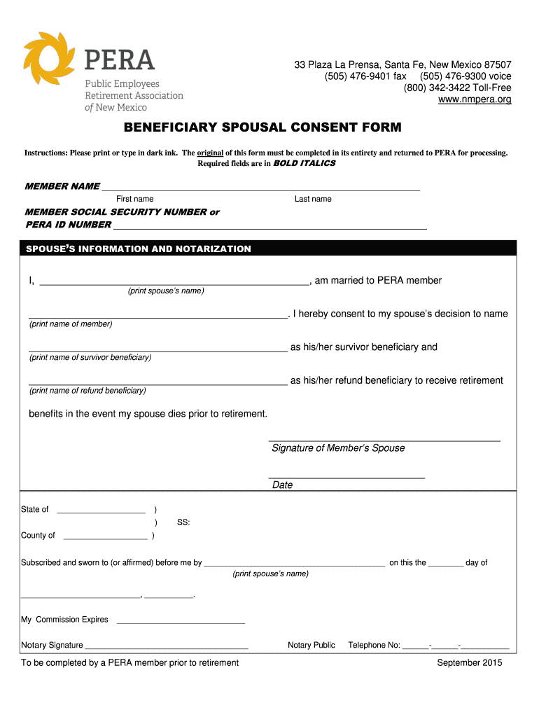 Fillable Online nmpera Spousal Consent Form - nmperaorg Fax Email Print - pdfFiller