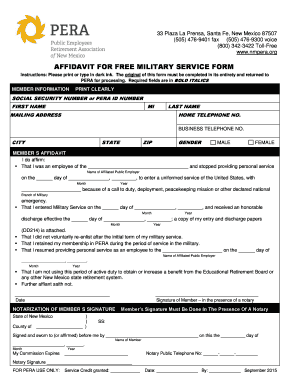 Fillable Online nmpera AFFIDAVIT FOR FREE MILITARY SERVICE FORM Fax ...