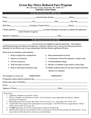 Fillable Online Green Bay Metro Reduced Fare Program Fax Email Print ...