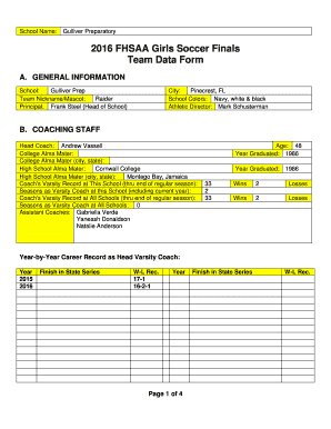 Fillable Online fhsaa 2016 FHSAA Girls Soccer Finals Team Data Form ...