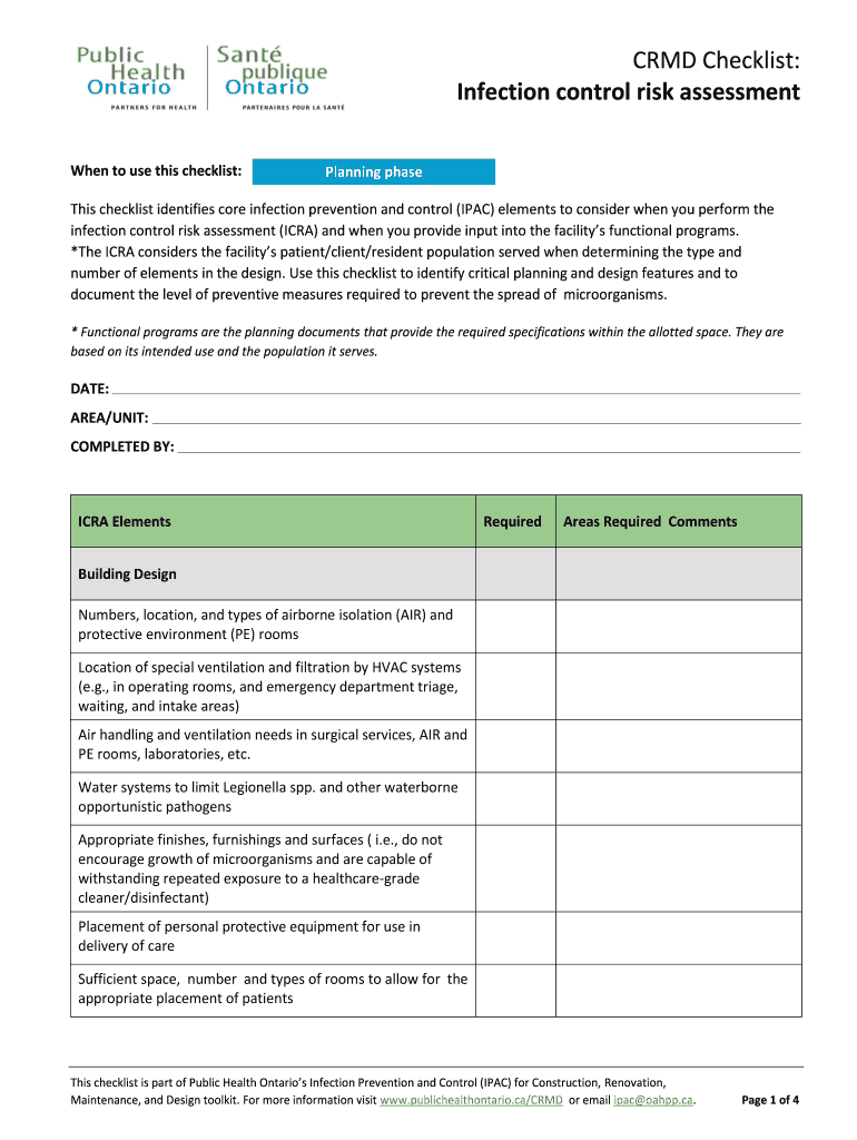 Fillable Online Infection control risk assessment - Public Health ...