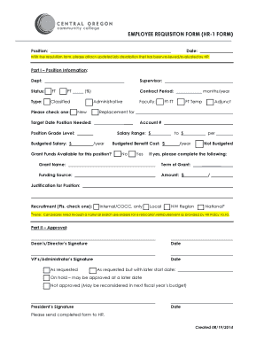 Fillable Online EMPLOYEE REQUISITON FORM HR-1 FORM - Bend Oregon Fax ...