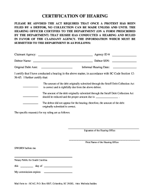 Fillable Online sccounties CERTIFICATION OF HEARING - sccountiesorg Fax ...