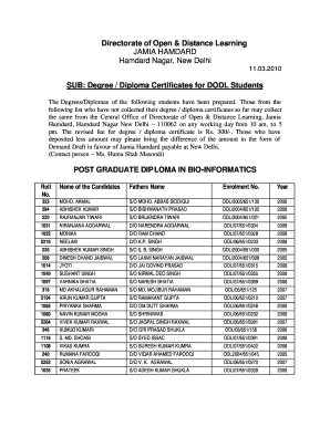 Fillable Online SUB: Degree / Diploma Certificates for DODL Students ...