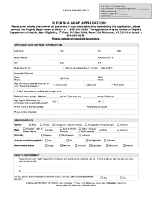 Fillable Online Virginia adap application - Virginia Department of ...