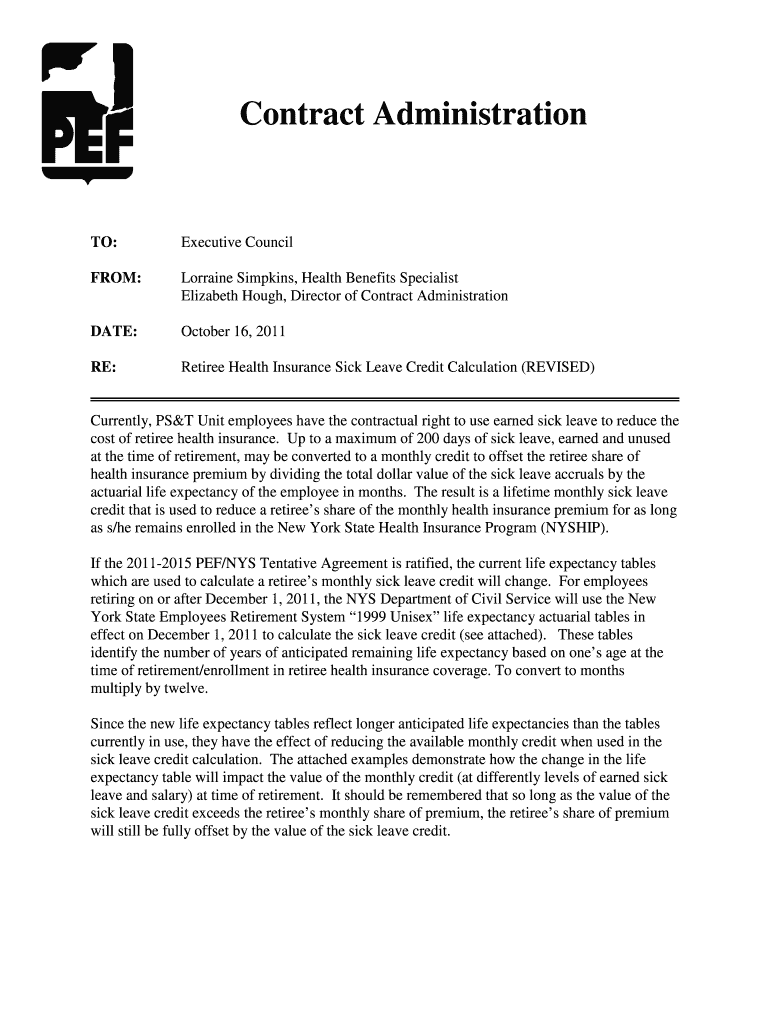 Fillable Online pef Sick leave credit memo Dec1 - Public Employees ...