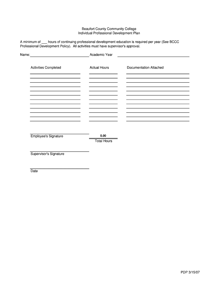 Fillable Online beaufortccc Individual Professional Development Planxls Fax Email Print - pdfFiller