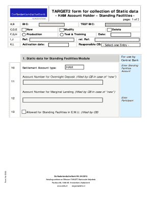Fillable Online dnb 5200 HAM Sub form Standing Facilities. Static Data ...