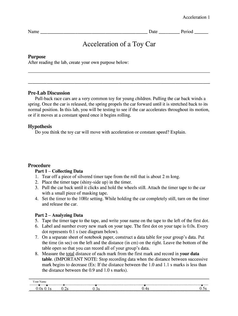 Fillable Online northernhighlands Acceleration of a Toy Car ...