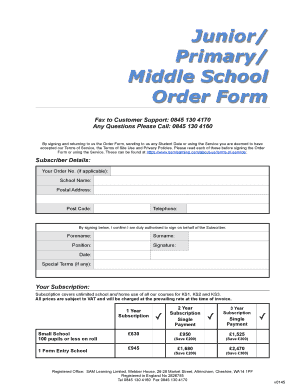 Fillable Online Junior Primary Middle School Order Form Fax Email Print ...