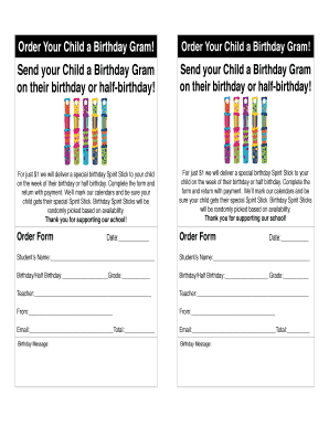 Fillable Online allenisd Order Your Child a Birthday Gram - allenisdorg ...