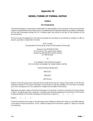 Fillable Online Appendix 10 MODEL FORMS OF FORMAL NOTICE Fax Email ...