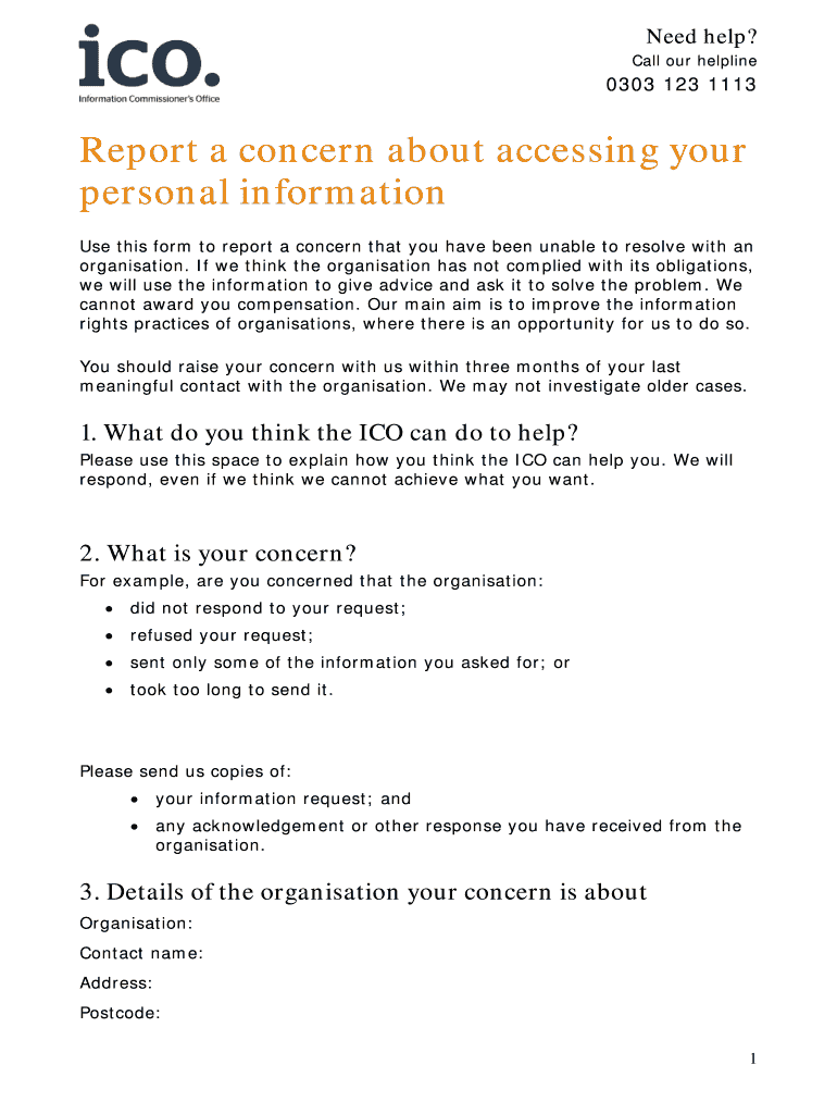 Fillable Online Report a concern about accessing your personal ...