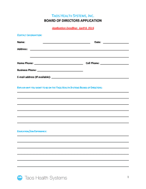 Fillable Online Board of Directors Application and Disclosure Statement ...