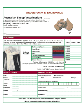 Fillable Online ORDER FORM TAX INVOICE Australian Sheep Veterinarians ...