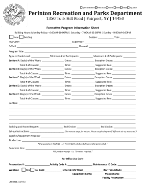 Fillable Online perinton Formative Program Information Sheet Fax Email ...