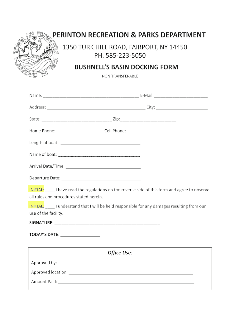 Fillable Online perinton BUSHNELLS BASIN DOCKING FORM - Perinton Fax ...