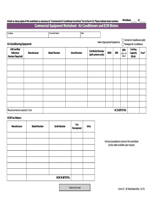 Fillable Online Commercial Equipment Worksheet - Air Conditioners and ...