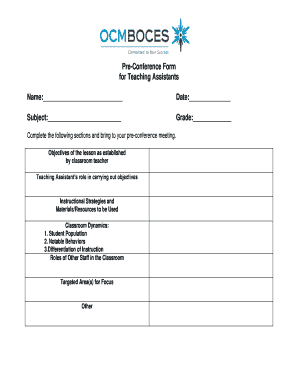 Fillable Online ocmboces Pre-Conference Form for Teaching Assistants ...