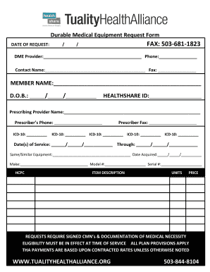 Fillable Online tualityhealthalliance Download THA Durable Medical ...