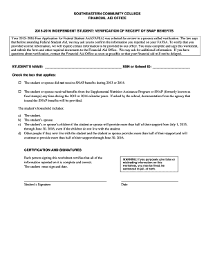 Fillable Online sccnc 15-16 Independent Student Verification of Receipt ...