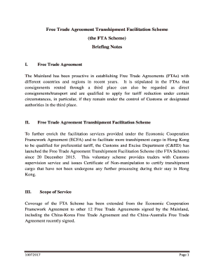 Fillable Online Free Trade Agreement Transhipment Facilitation Scheme ...