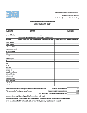 Fillable Online alliancebenefits Monthly Contribution Report - Alliance ...