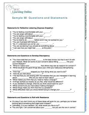 Fillable Online Statements for Reflective Listening (Express Empathy ...