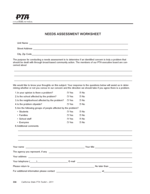 Fillable Online NEEDS ASSESSMENT WORKSHEET Fax Email Print - pdfFiller