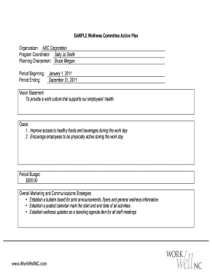 Fillable Online SAMPLE Wellness Committee Action Plan Fax Email Print ...