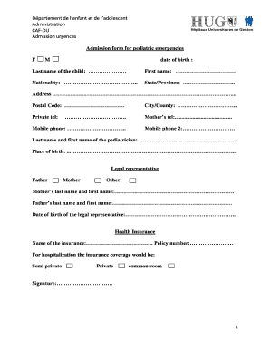 Fillable Online hug-ge Admission form for pediatric emergencies F M ...