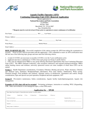 Fillable Online nrpa Aquatic Facility Operator AFO Continuing Education Unit - nrpa Fax Email ...