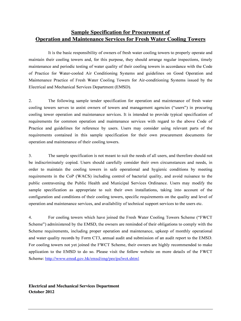Fillable Online Sample Specification for Procurement of Operation and ...